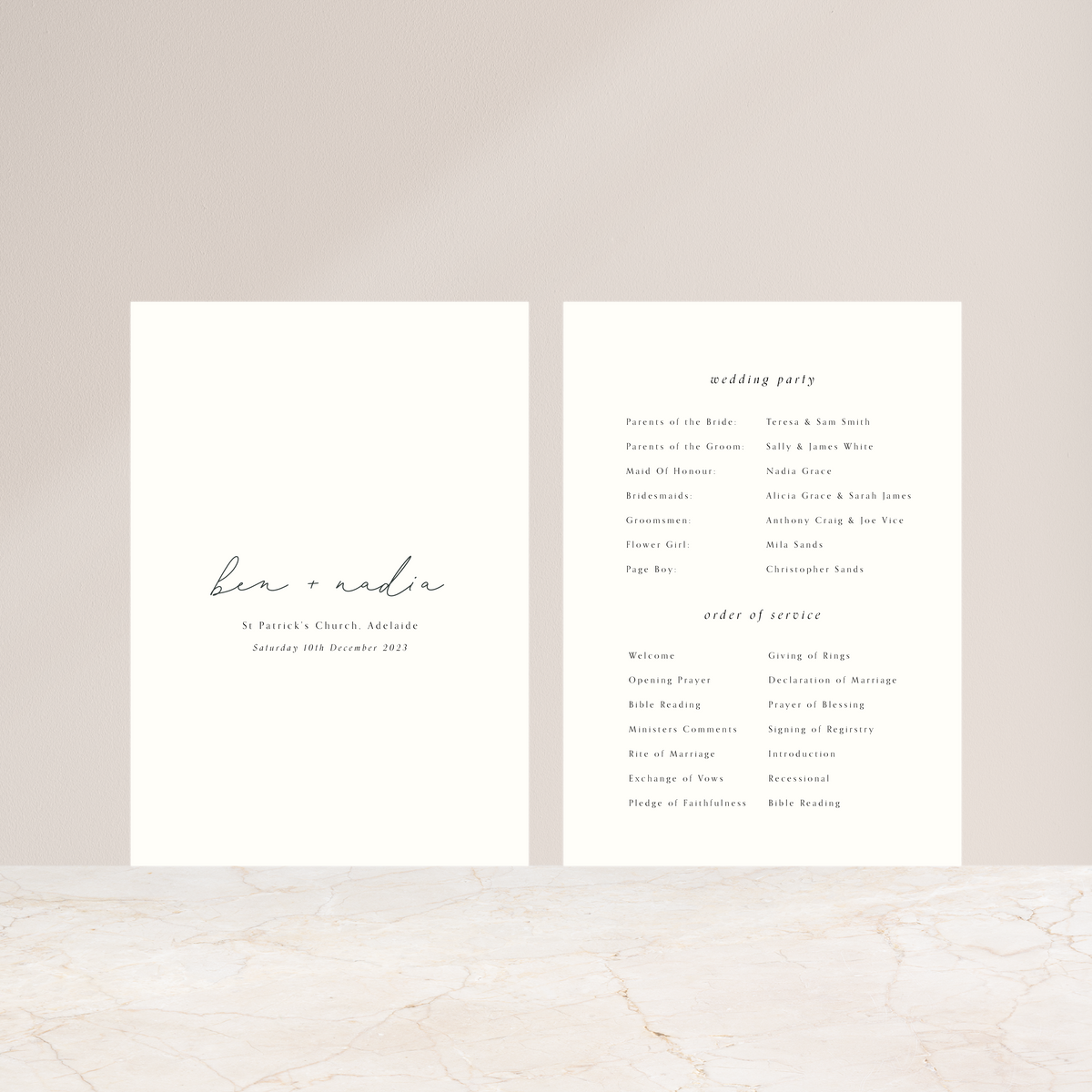 Cashmere - Order Of Service – Class Ink Designs