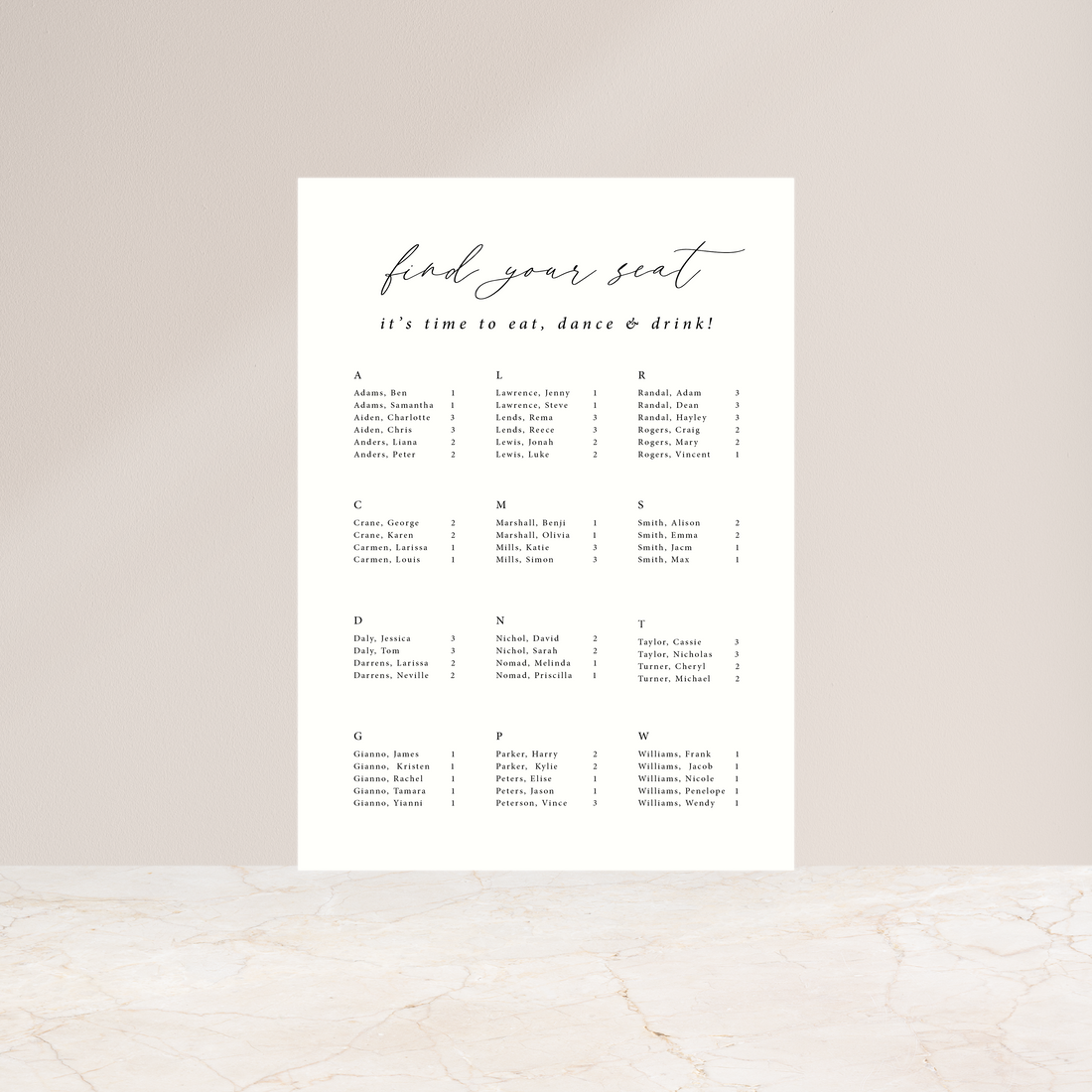Seating Chart – Class Ink Designs