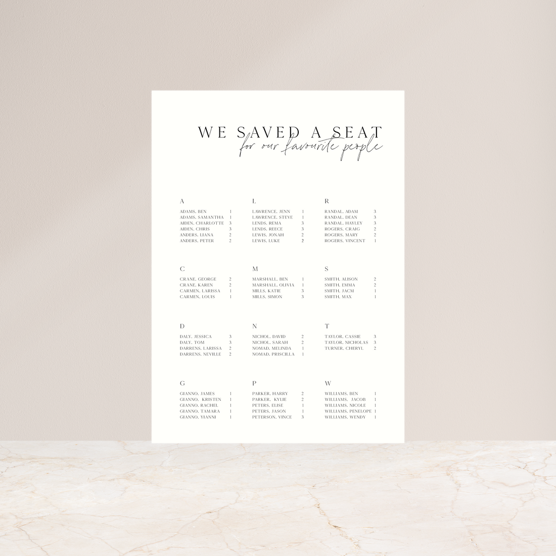 Seating Chart – Class Ink Designs